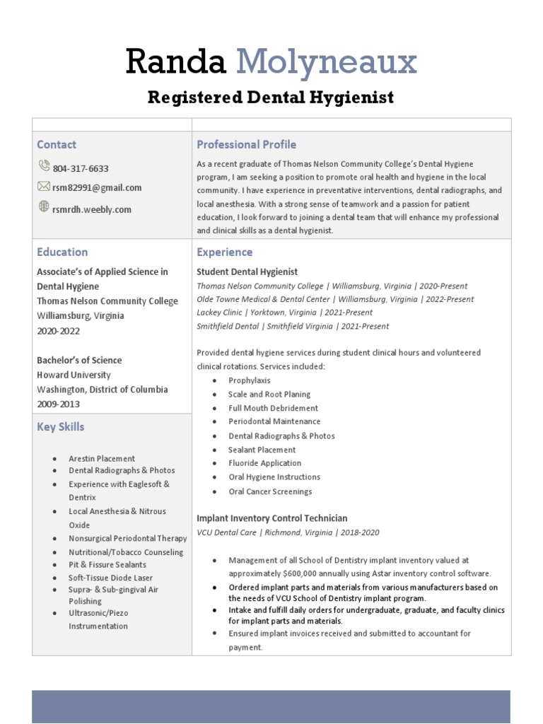 resume - randa molyneaux | PDF | Dental Hygienist | Dentistry