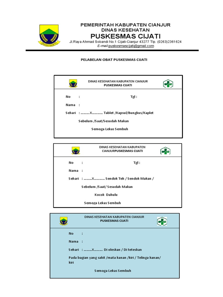 Etiket Obat Puskesmas | PDF