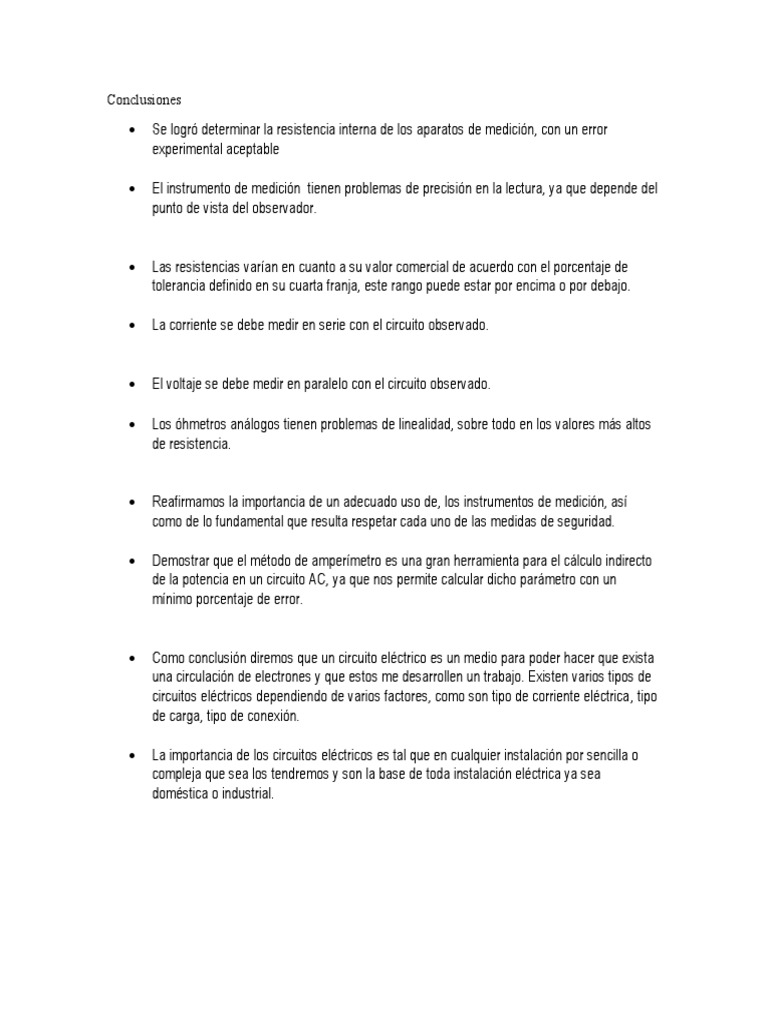 Circuitos Electricos - Conclusion | PDF
