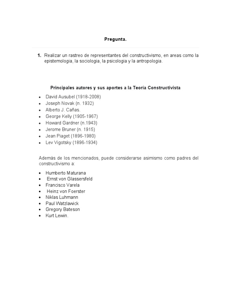 Principales autores del constructivismo | PDF | Constructivismo ...