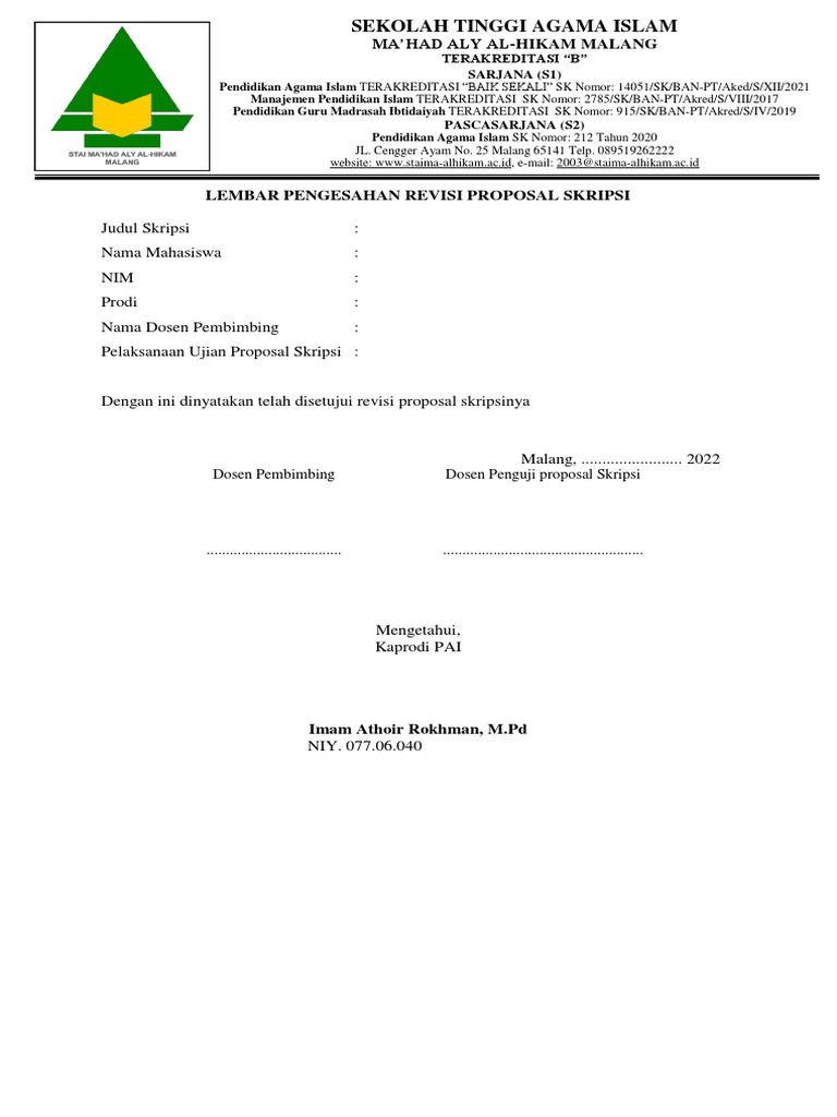 Lembar Pengesahan Revisi Proposal Skripsi | PDF