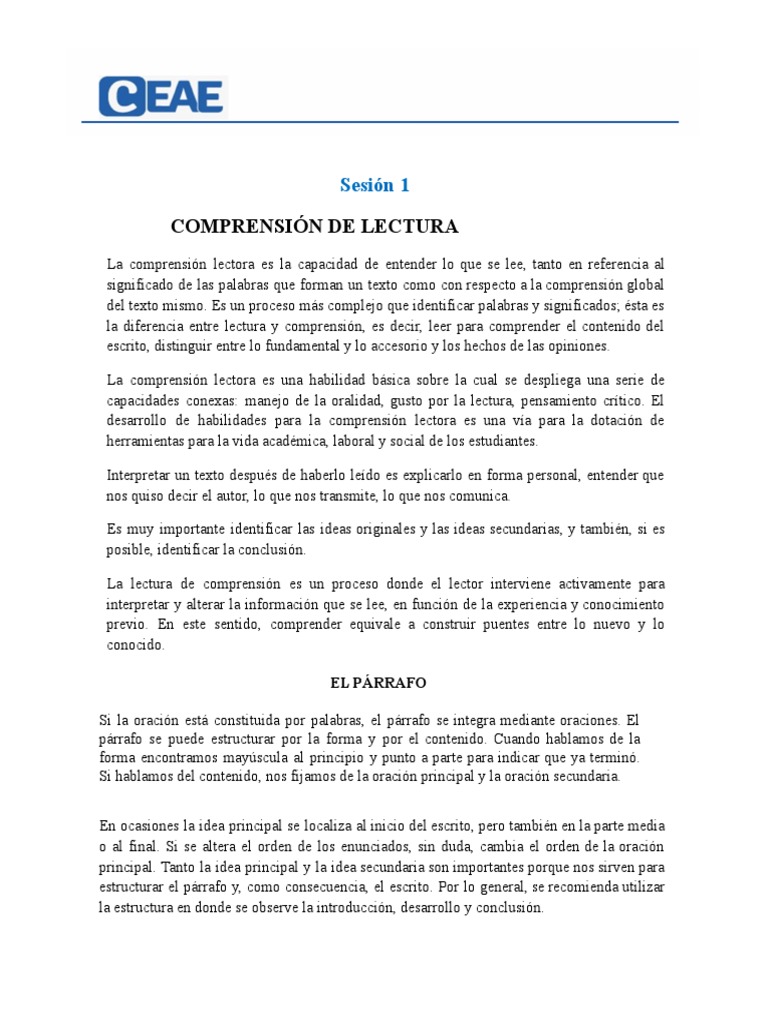 Comprensión lectora: Identificación de elementos textuales y ...
