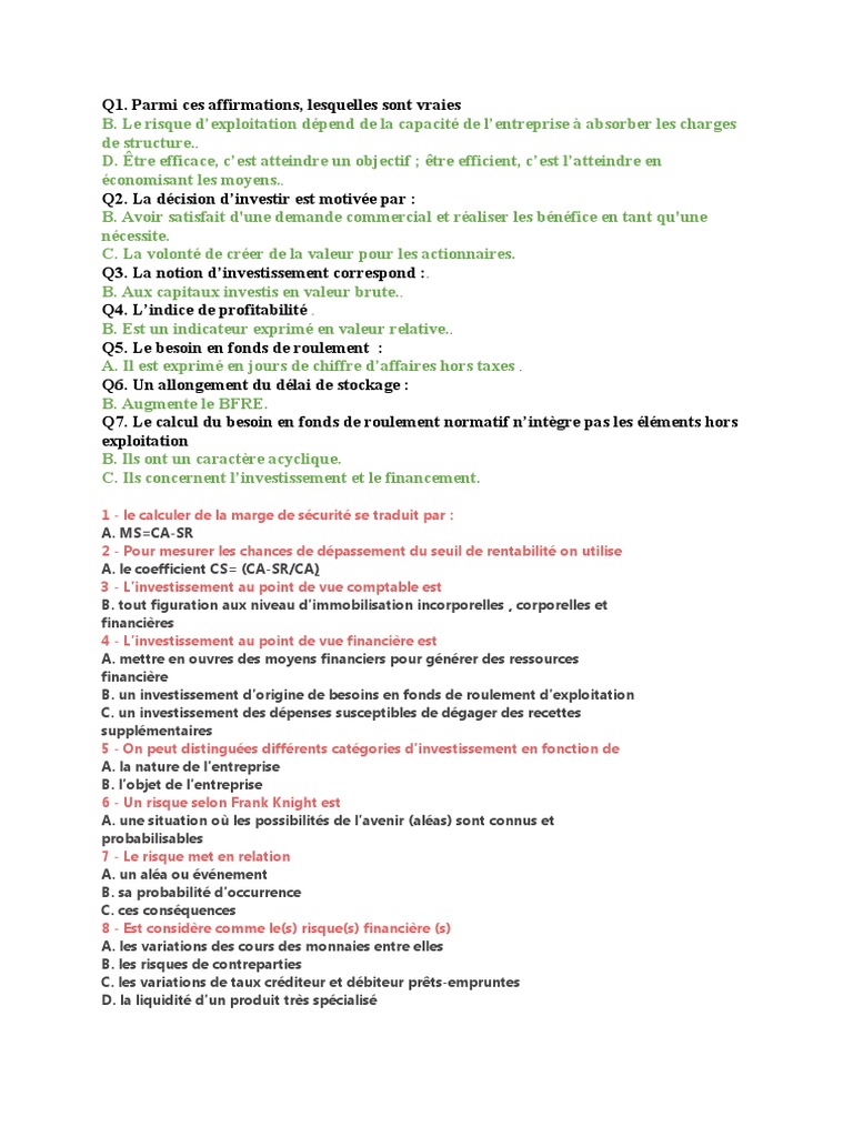 QCM GF | PDF | Investir | Risque