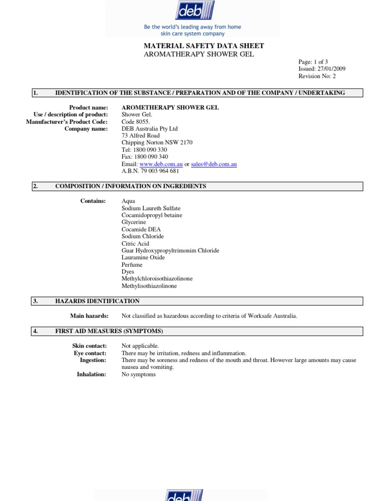 Aromatherapy Shower Gel MSDS | PDF | Waste Management | Materials