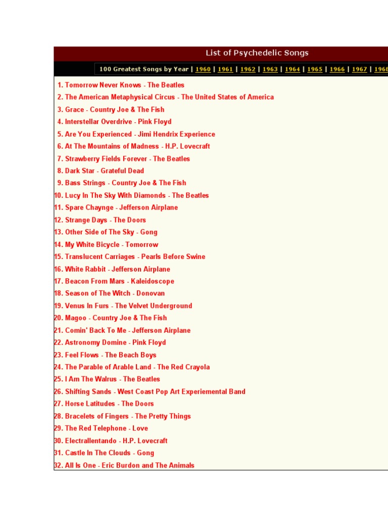 List of Psychedelic Songs | PDF | Rock Music