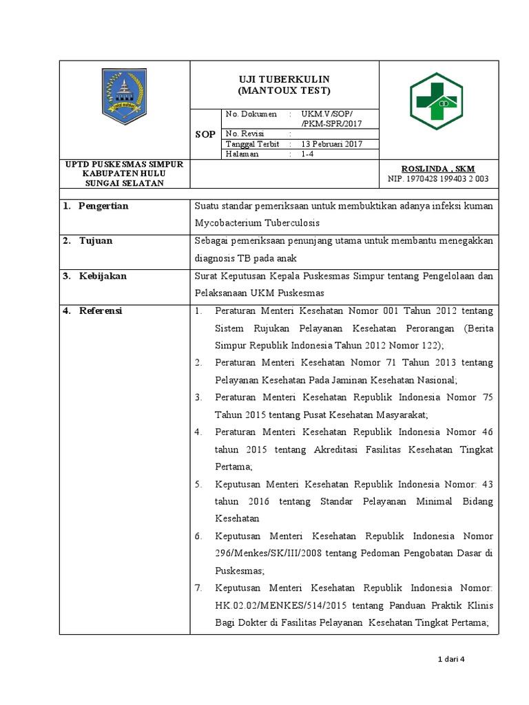 SOP Uji Tuberkulosis | PDF | Sains & Matematika