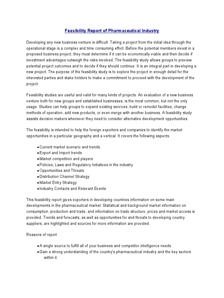 Pharmaceutical Industry Feasibility Report | PDF | Feasibility Study ...