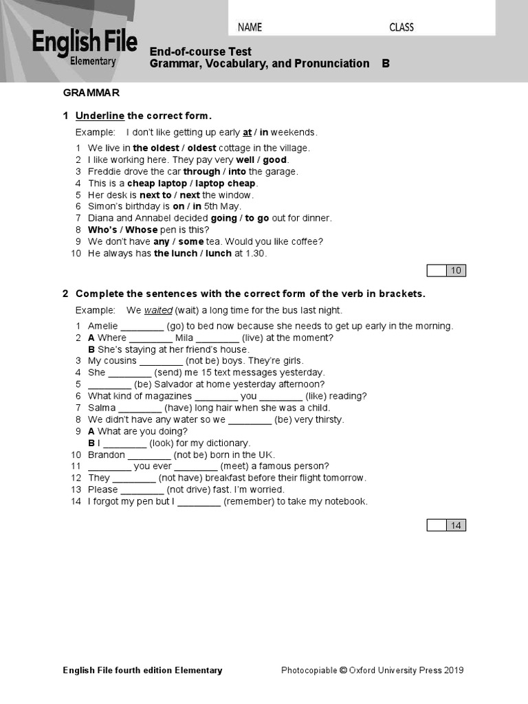 End-Of-Course Test Grammar, Vocabulary, and Pronunciation B | PDF ...