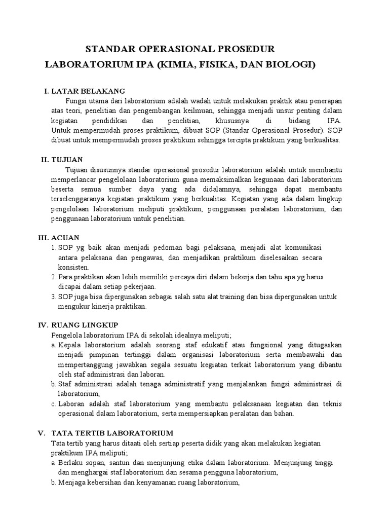 Sop Laboratorium | PDF