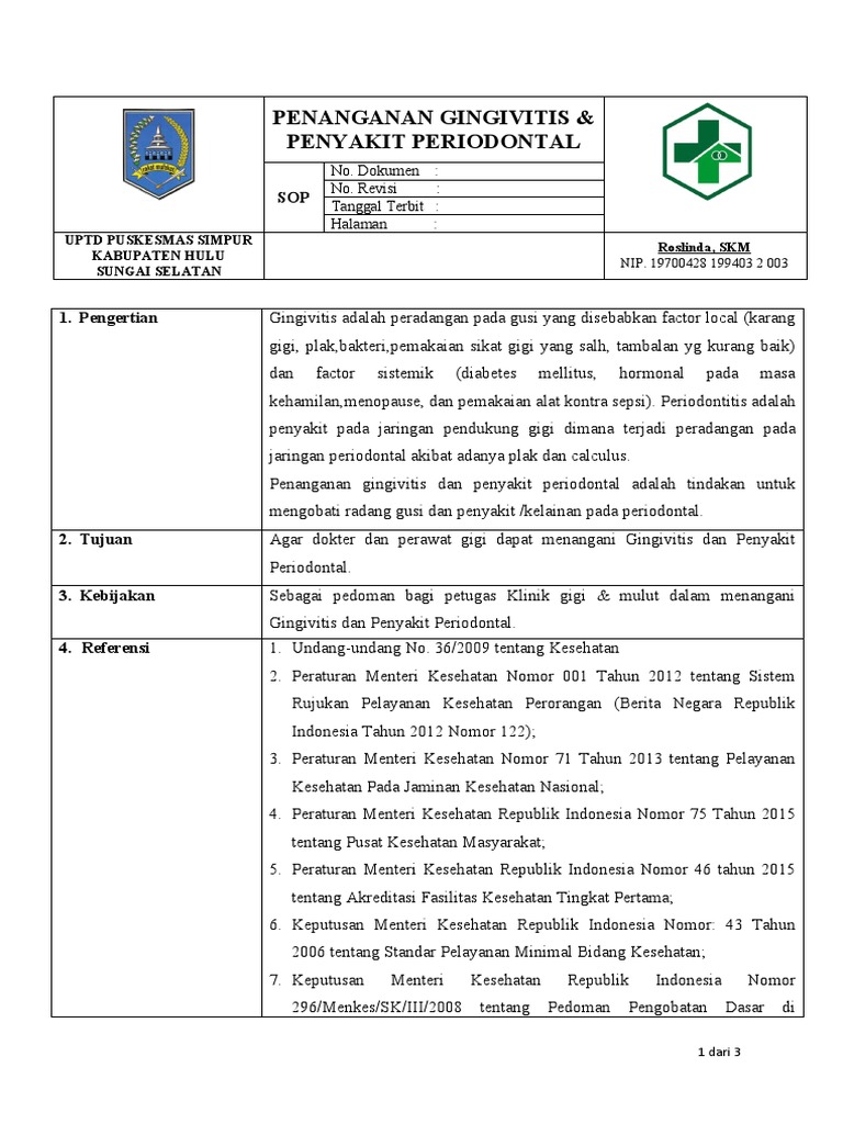SOP Penanganan Gingivitis & Periodontal | PDF