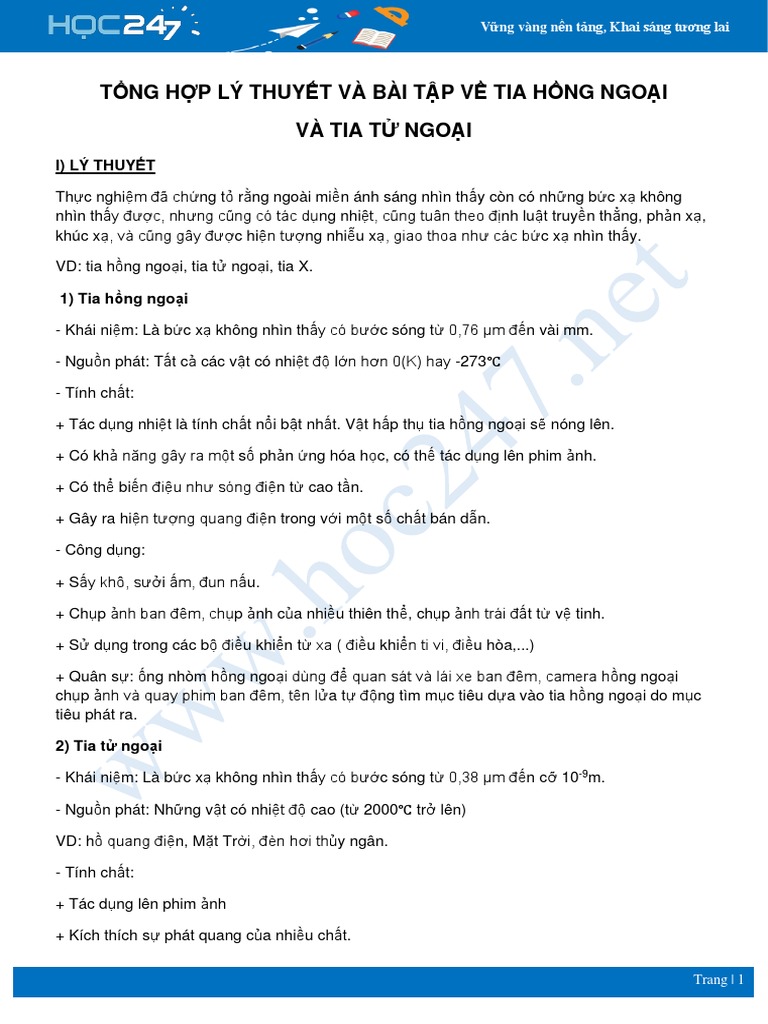 Tong Hop Ly Thuyet Va Bai Tap Ve Tia Hong Ngoai Va Tia Tu Ngoai Mon Vat Ly 12 Nam 2020 | PDF