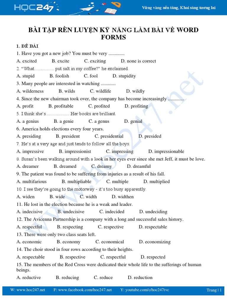 Bai Tap Ren Luyen Ky Nang Lam Bai Ve Word Forms | PDF | Social Science | Art