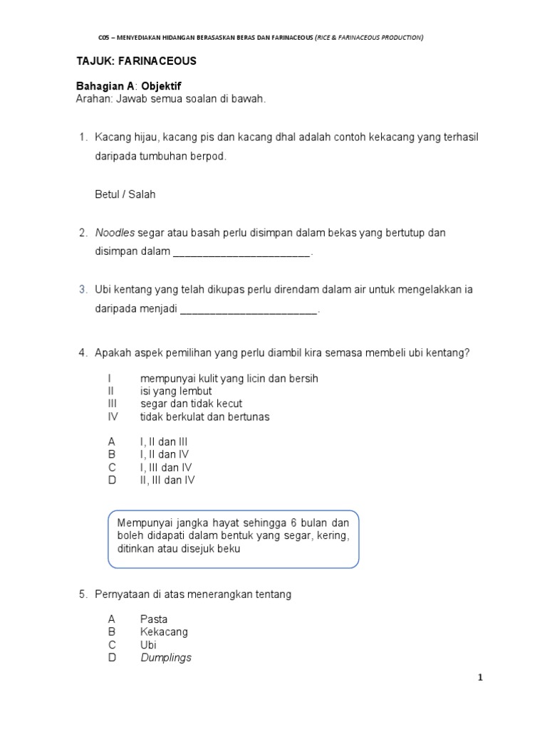 Latihan Farinaceous | PDF