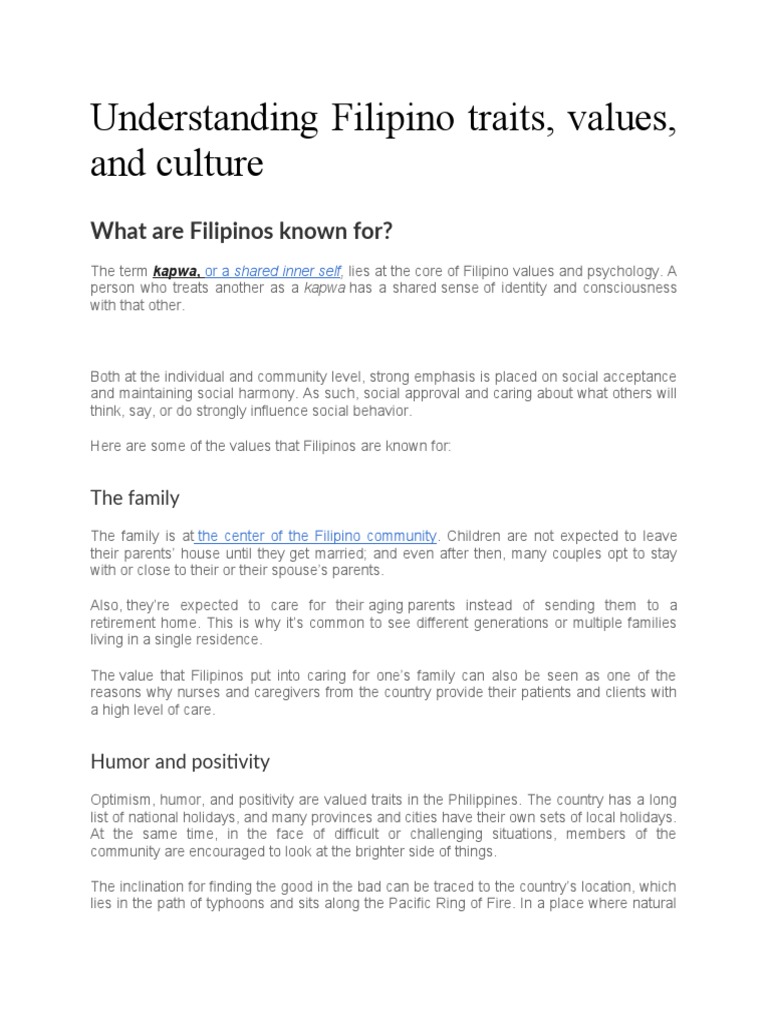 Understanding Filipino Values and Culture | PDF | Philippines | Spanish ...