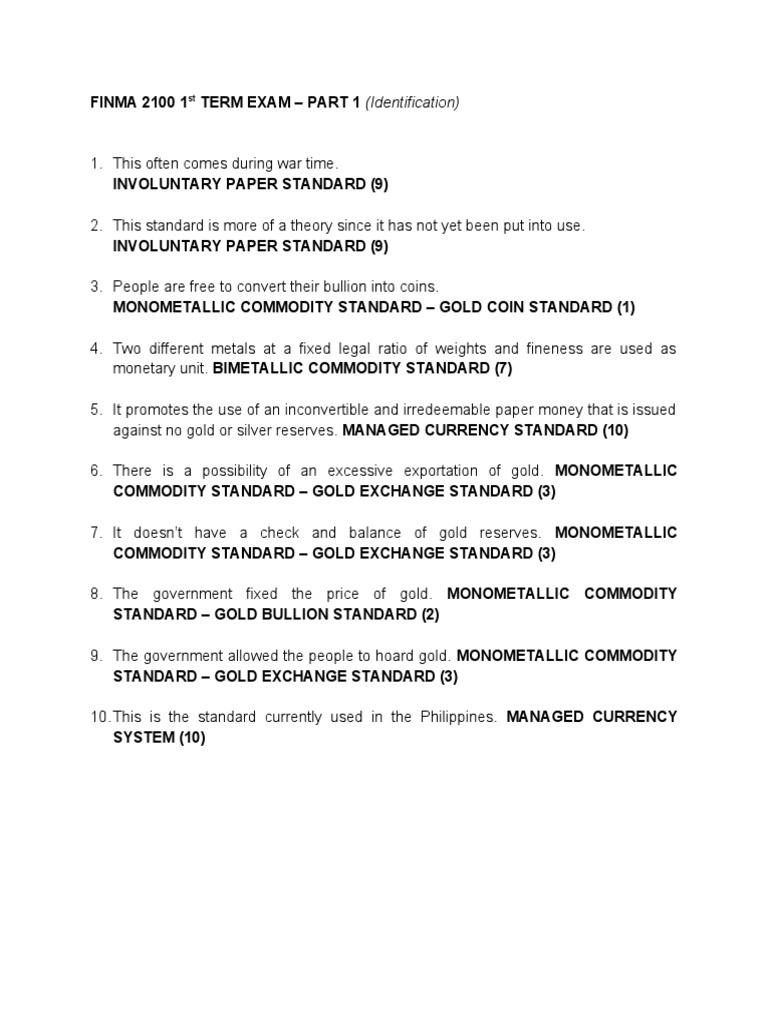 Financial Management Answer Sheet | PDF | Money | Gold Standard