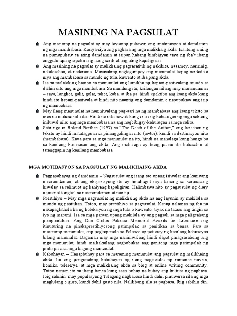 3 Masining Na Pagsulat | PDF