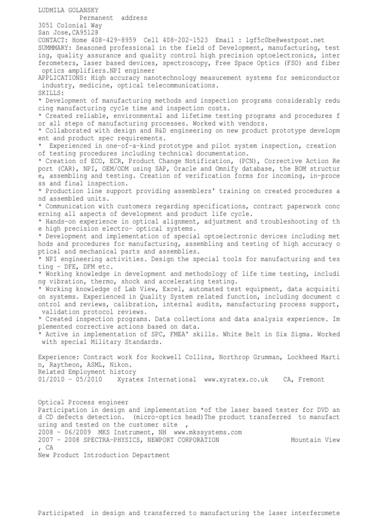 Optical Manufacturing Engineer or NPI | PDF | Laser | Engineering