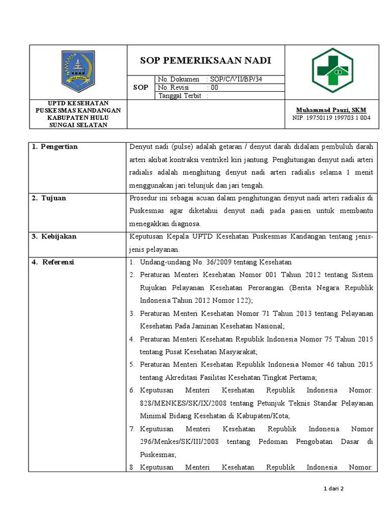 Sop Pemeriksaan Nadi Ok 1 | PDF