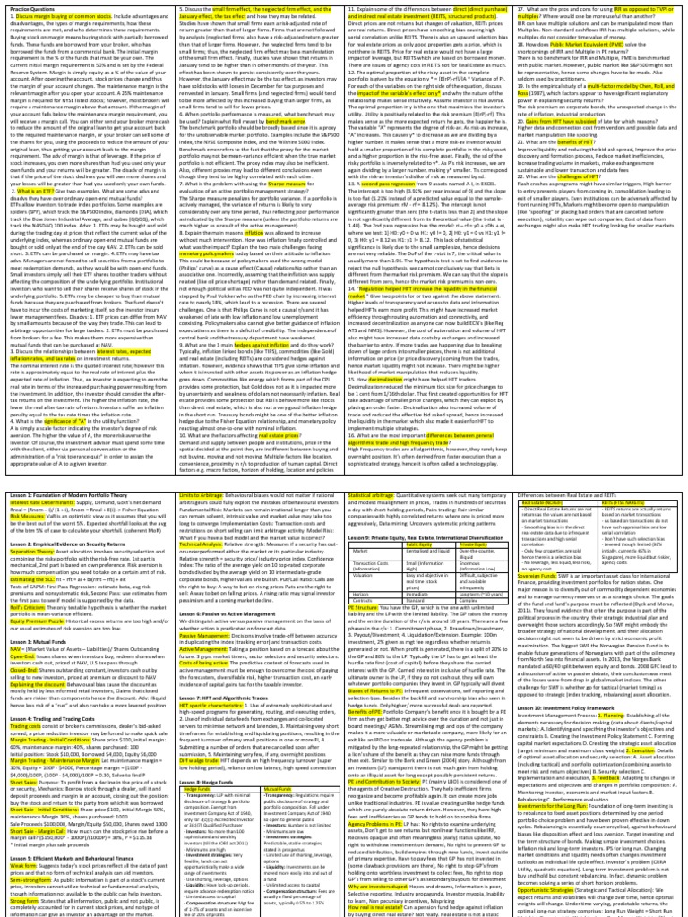 Advanced Portfolio Management Finals Cheatsheet | PDF | Margin (Finance) | Inflation