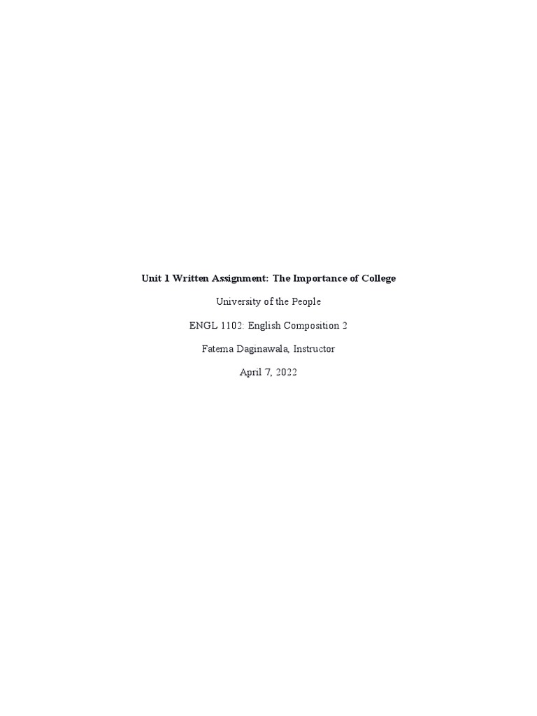 ENGL 1102 Unit 1 Written Assignment | PDF