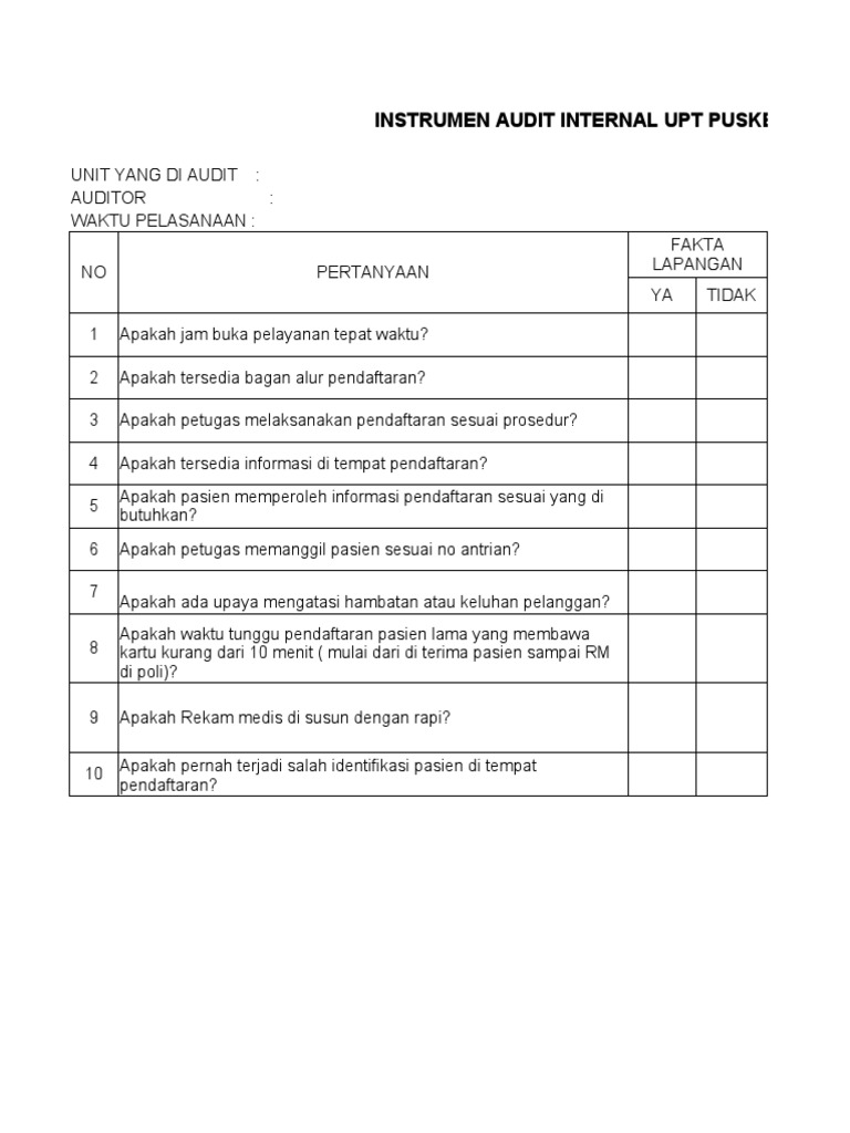 Instrumen Audit Internal Puskesmas | PDF | Bisnis | Pengelolaan ...