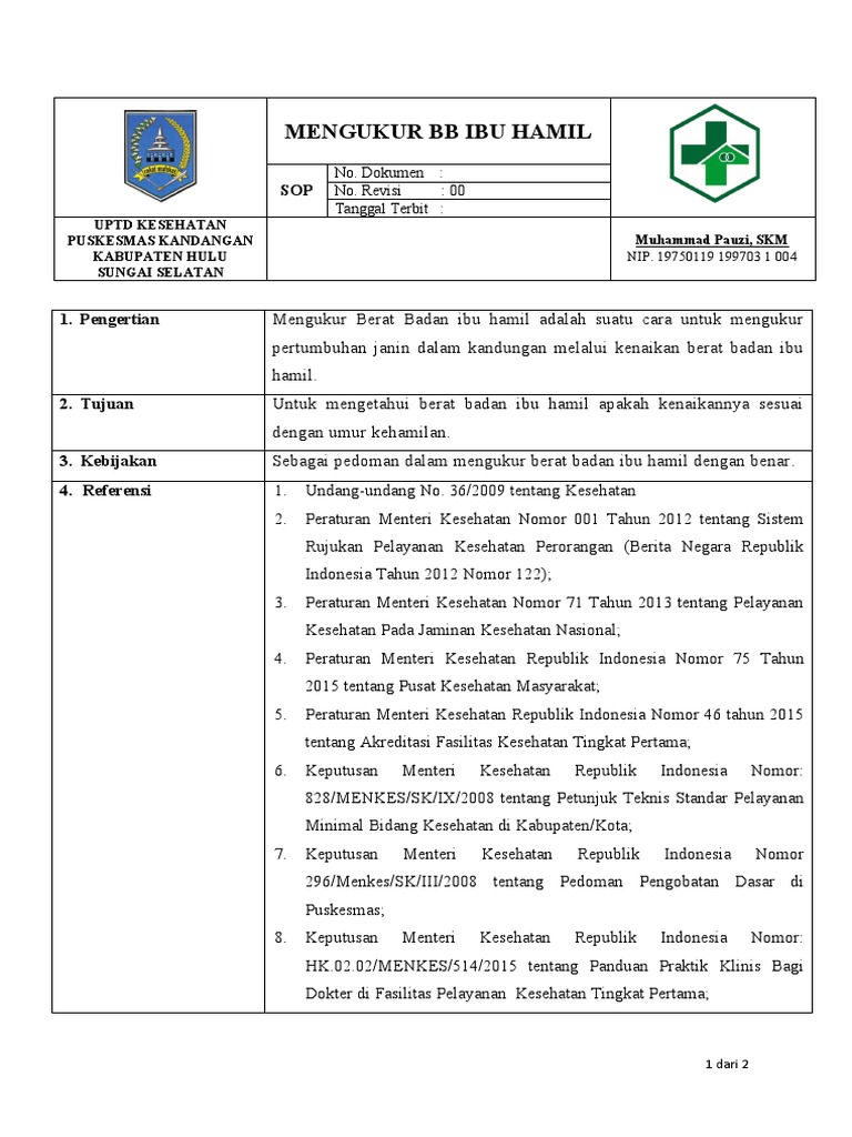 Sop Mengukur BB Ibu Hamil | PDF
