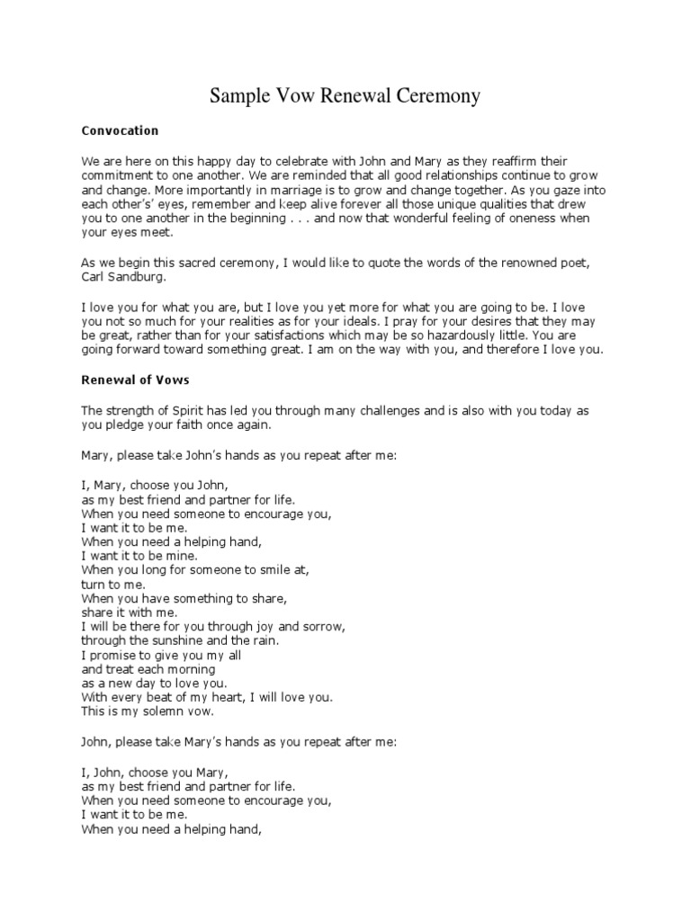 Sample Vow Renewal Ceremony: Convocation | PDF