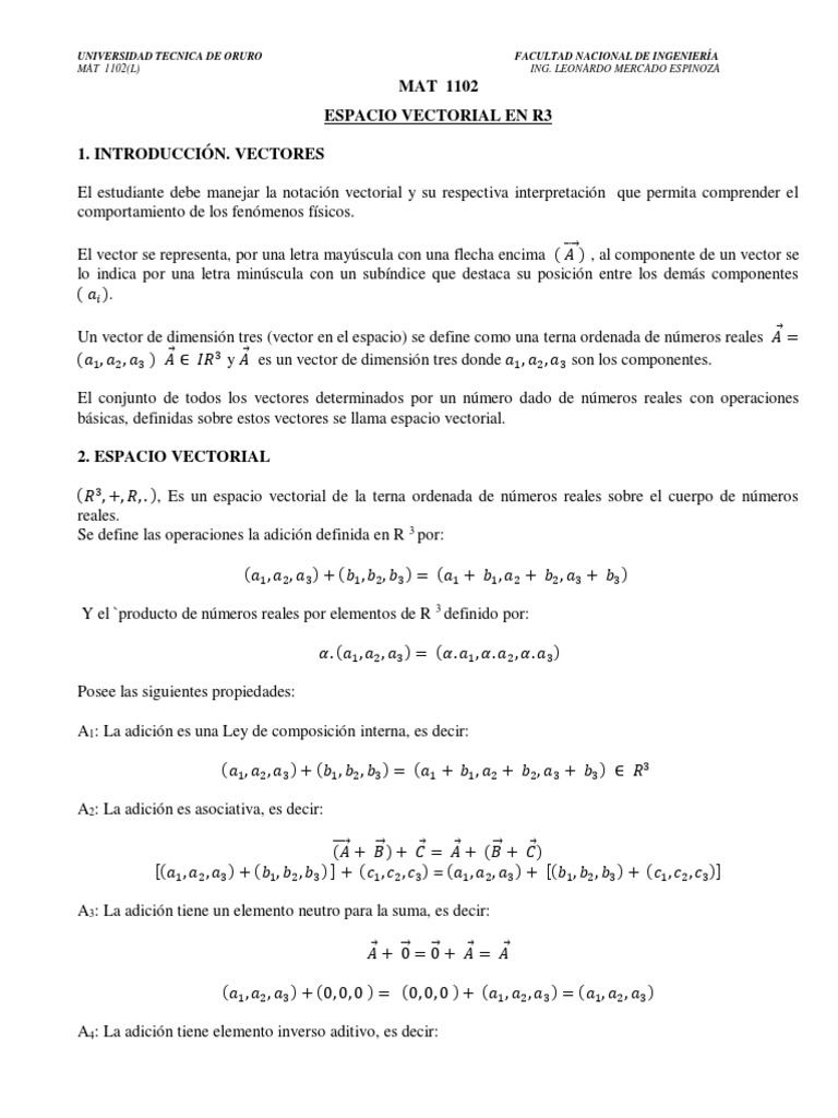 Espacio Vectorial en R 3 - Moodle | PDF | Espacio vectorial | Vector ...