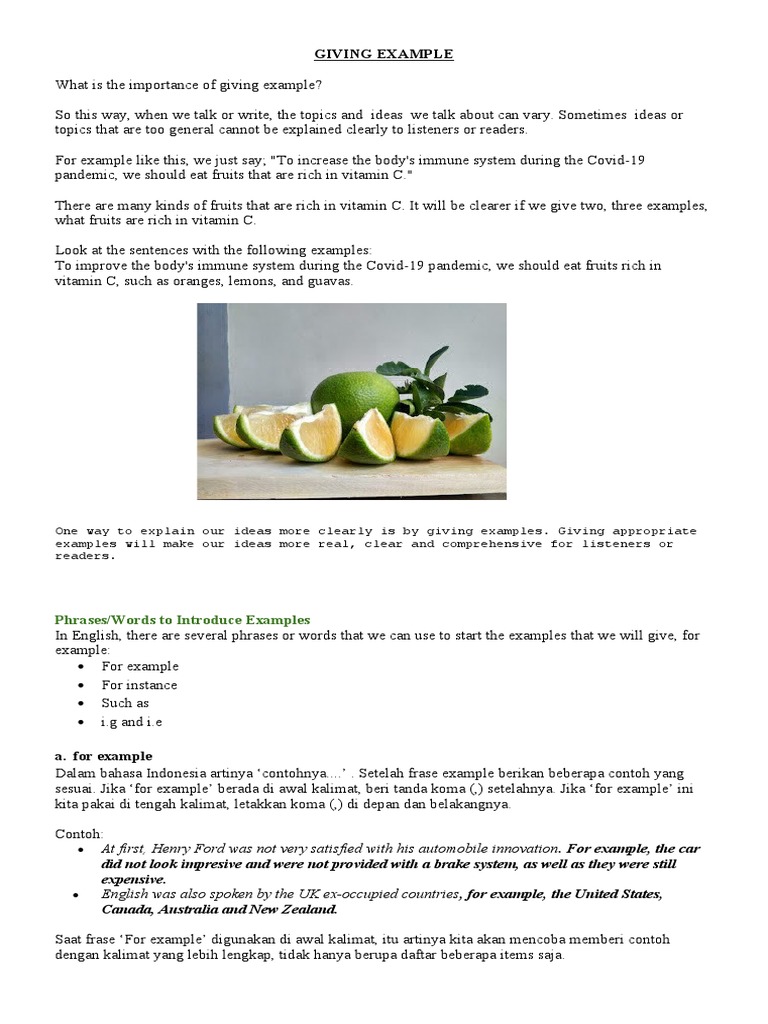 Giving Example: Phrases/Words To Introduce Examples | PDF | Linguistics