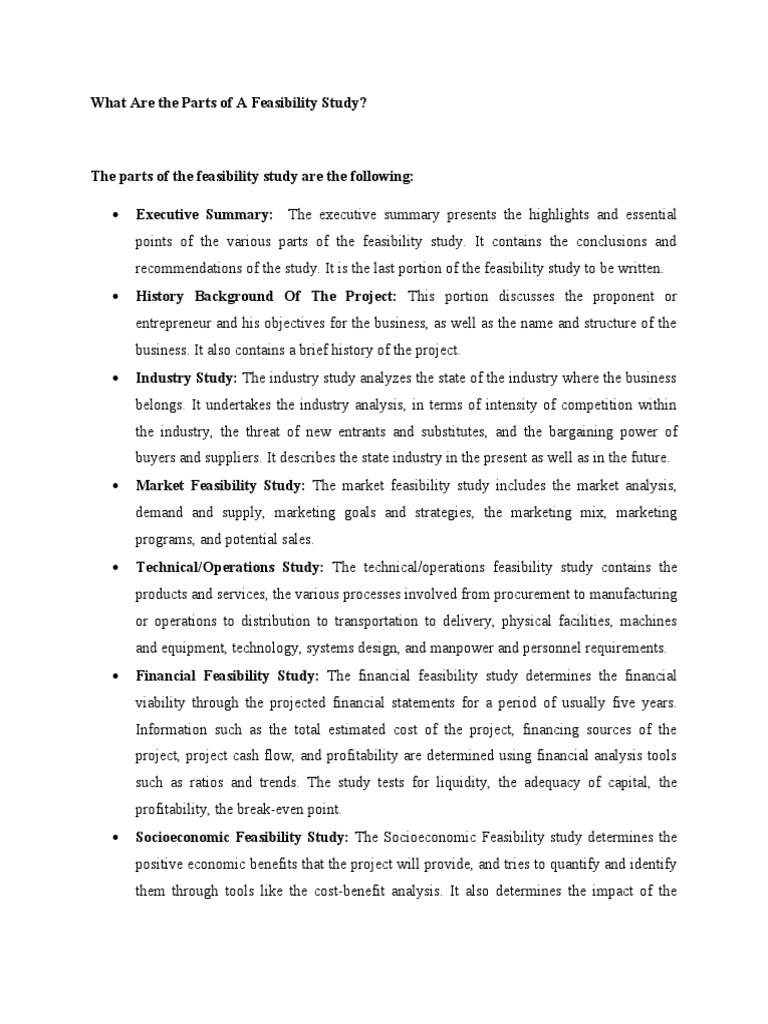 Parts of Feasibility Study | PDF | Feasibility Study | Marketing