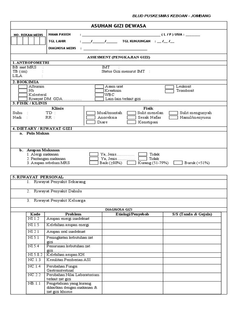 Formulir Asuhan Gizi 1 New | PDF