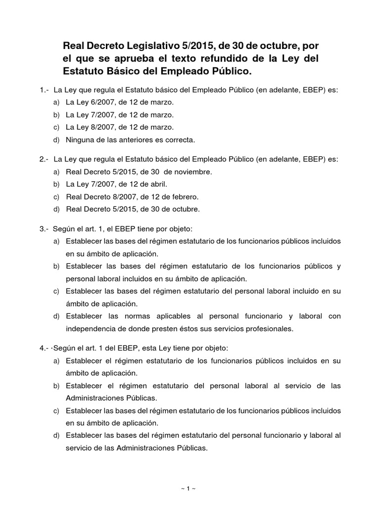 Test 1 EBEP | PDF | Servicio Civil | Derecho laboral