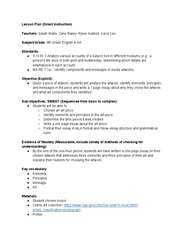 Cross Discipline Lesson Plan | PDF | Essays | Lesson Plan