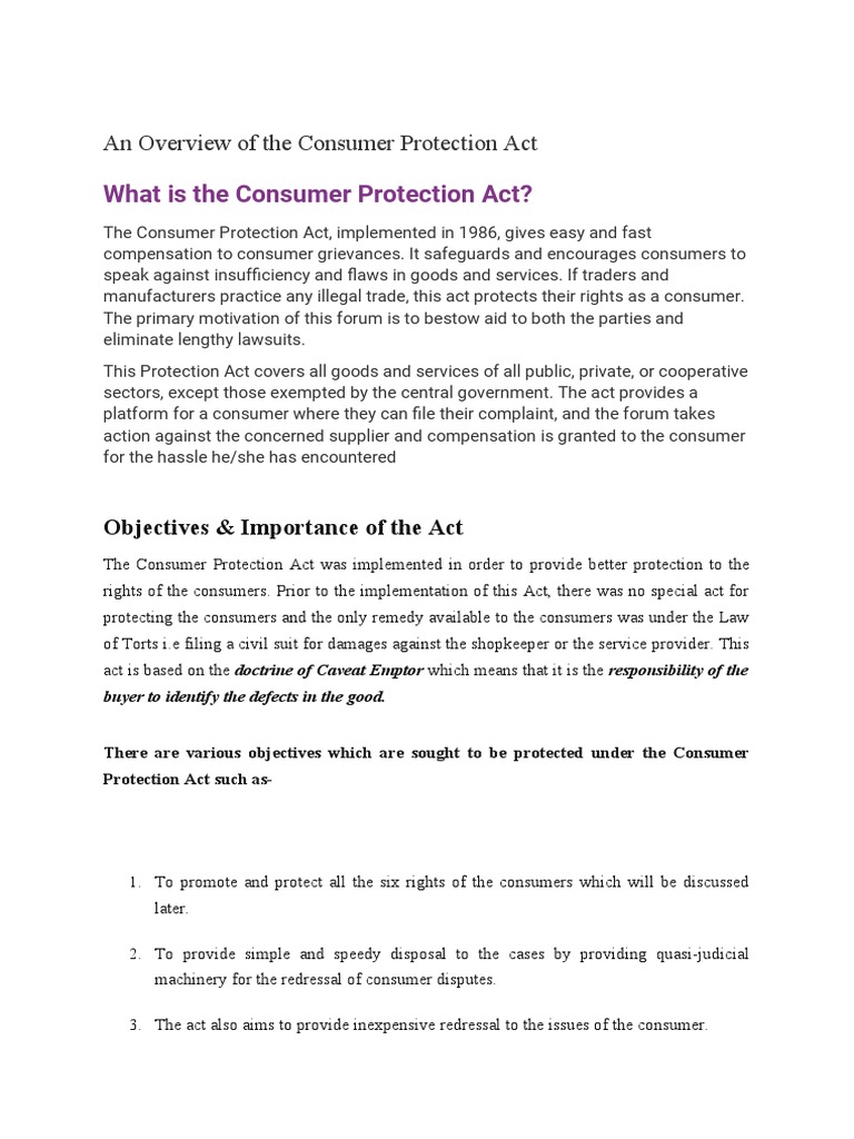 Consumer Protection Act | PDF | Consumer Protection | Complaint