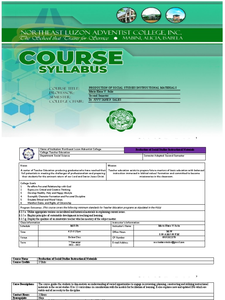 Production of Social Studies Instructional Materials Course Syllabi ...