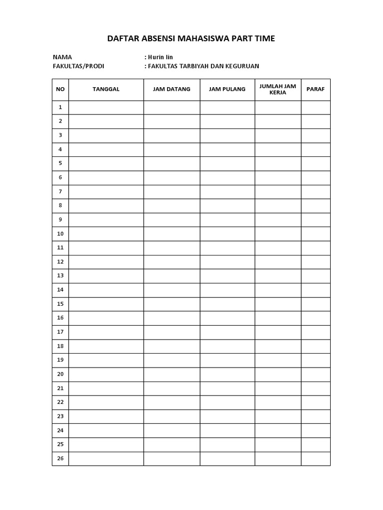 Absen Mahasiswa Magang | PDF