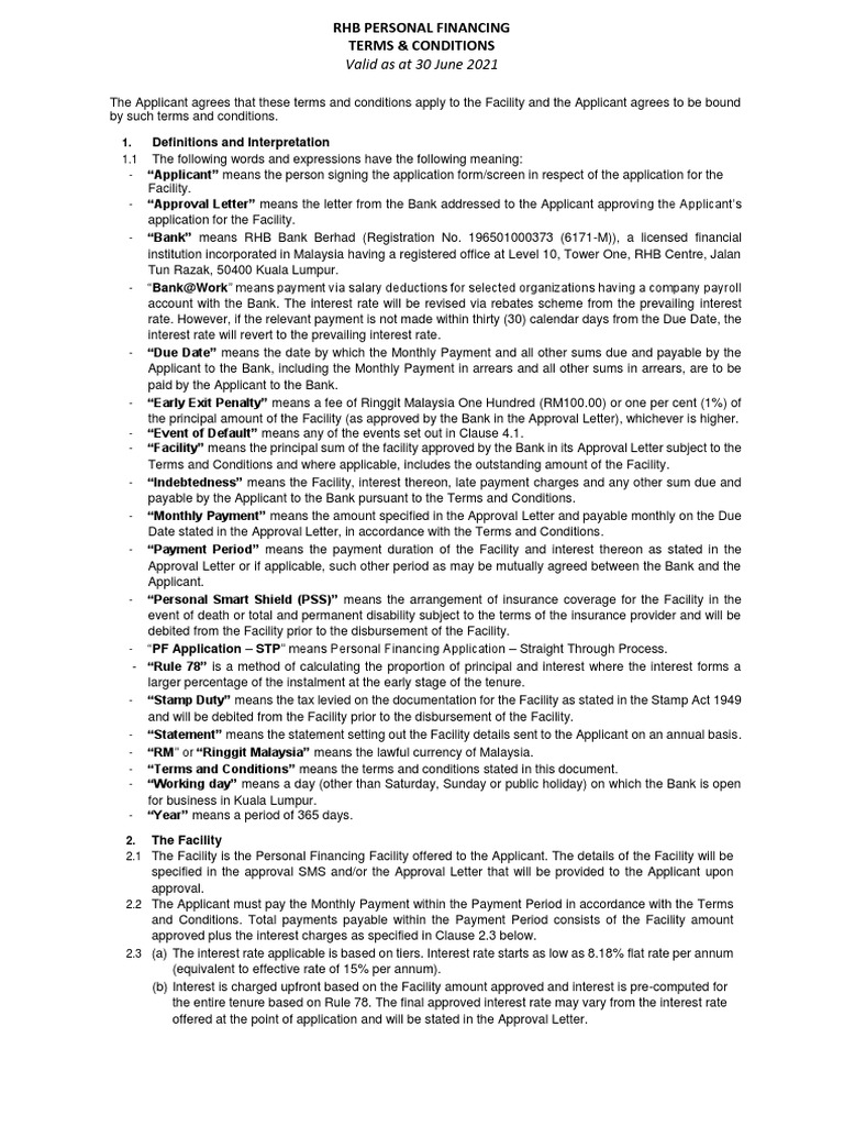 RHB Financing Terms for Applicants | PDF | Debt | Bankruptcy