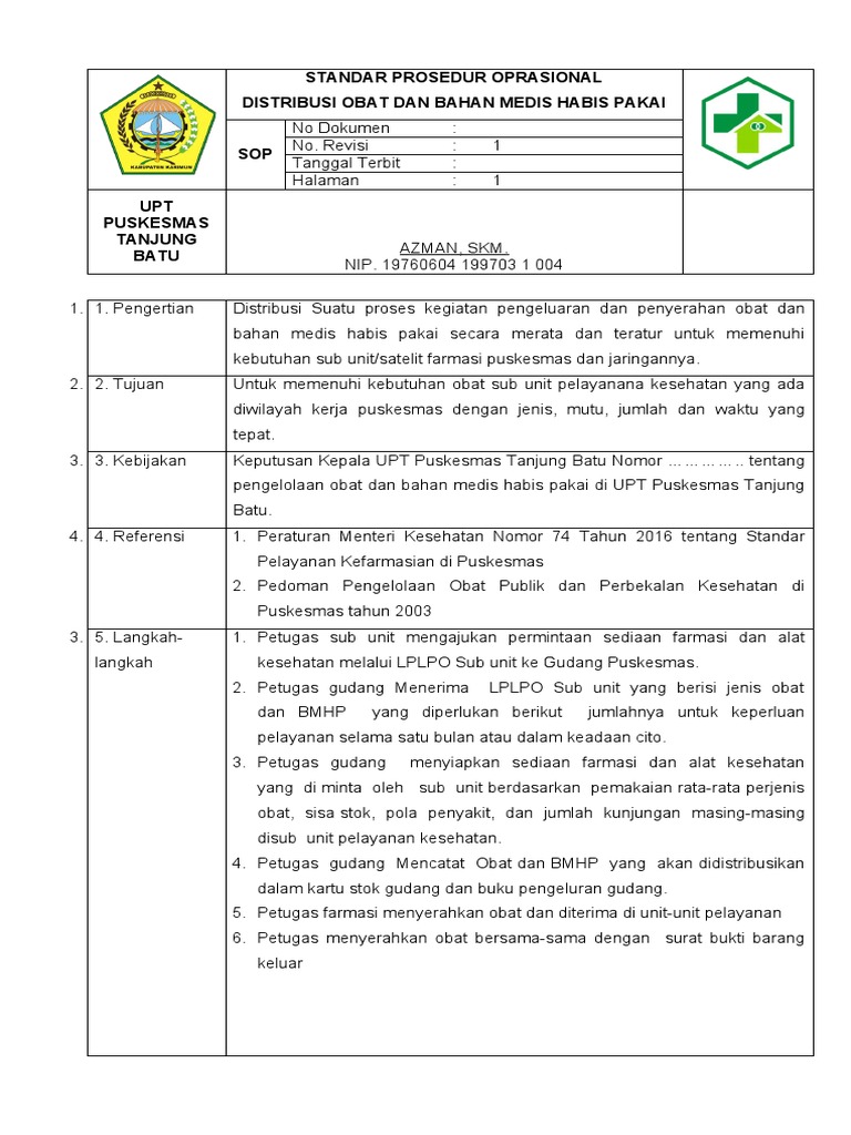 Sop Distribusi Obat | PDF