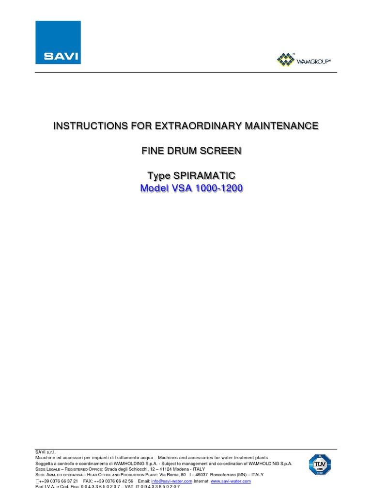 Vsa Maintenance 1000-1200 - en | PDF | Screw | Mechanical Engineering