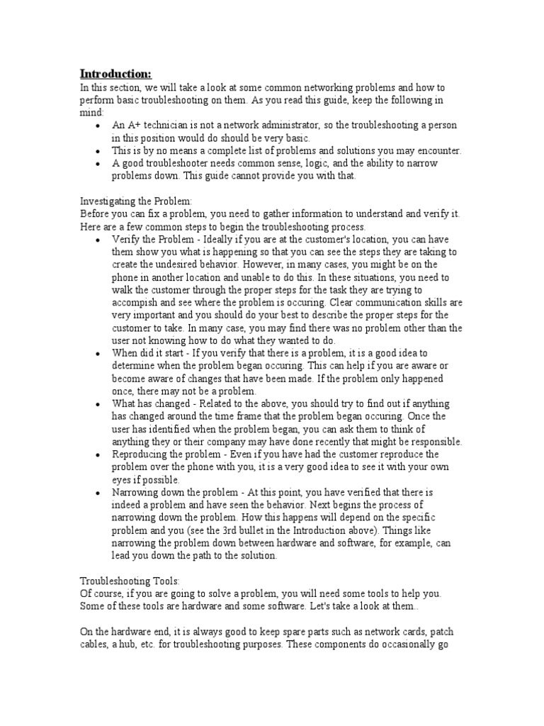 Basic Network Troubleshooting Guide for A+ Technicians | PDF | Osi ...