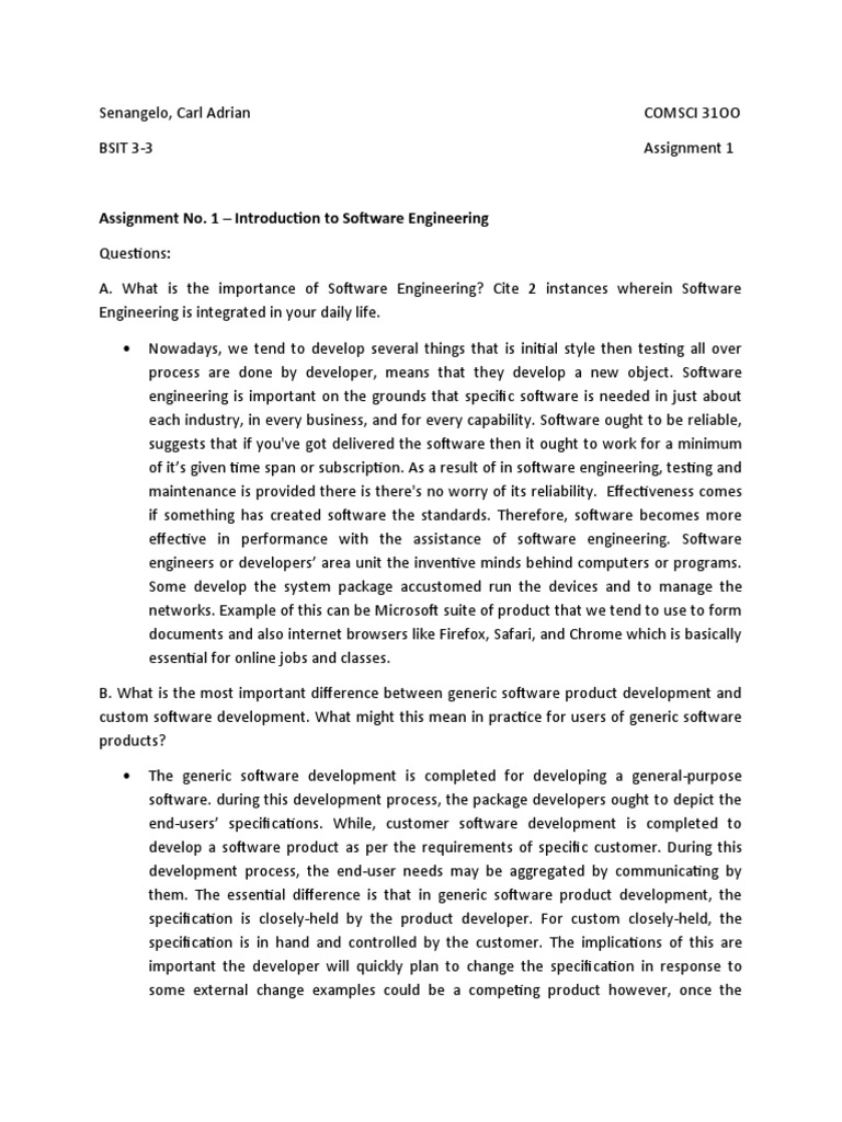 Assignment No. 1 - Introduction To Software Engineering | PDF ...