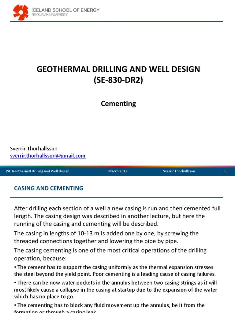 Geothermal Drilling and Well Design (SE-830-DR2) : Cementing | PDF ...