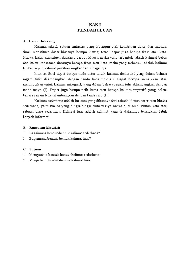 Contoh Kalimat Sederhana dan Luas | PDF