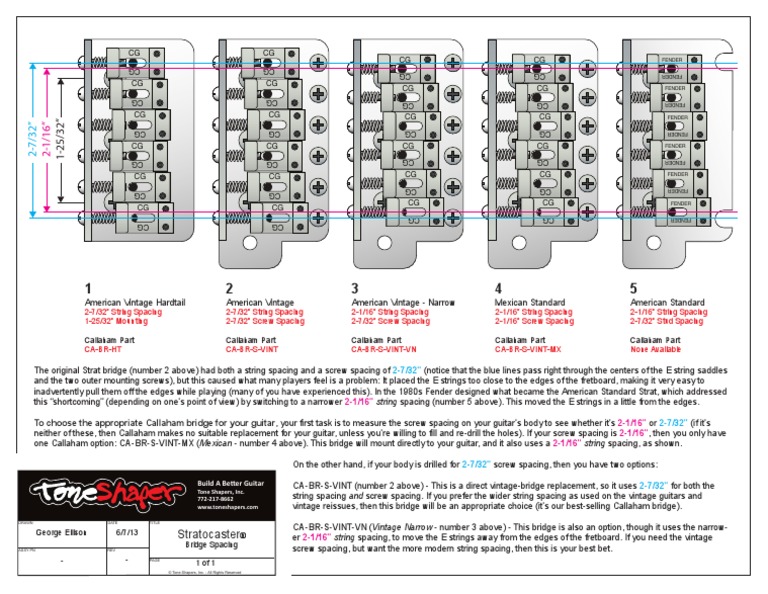 Stratocaster Bridge Spacing Guide | PDF | Guitars | Guitar Family ...