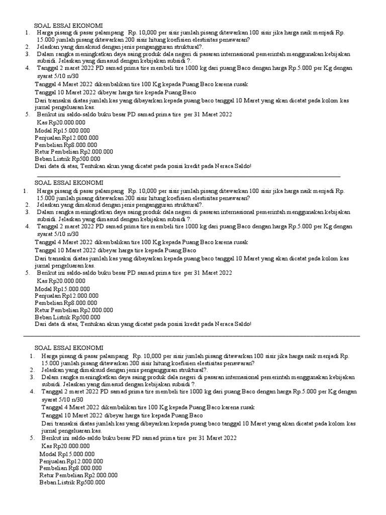 Soal Essai Us | PDF | Bisnis