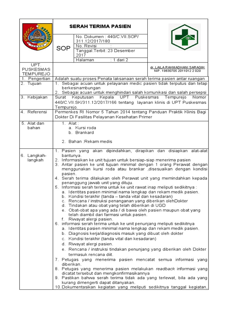7.1.3.7 Sop Serah Terima Pasien - Ready | PDF 7.1.3.7 Sop Serah Terima Pasien - Ready | PDF