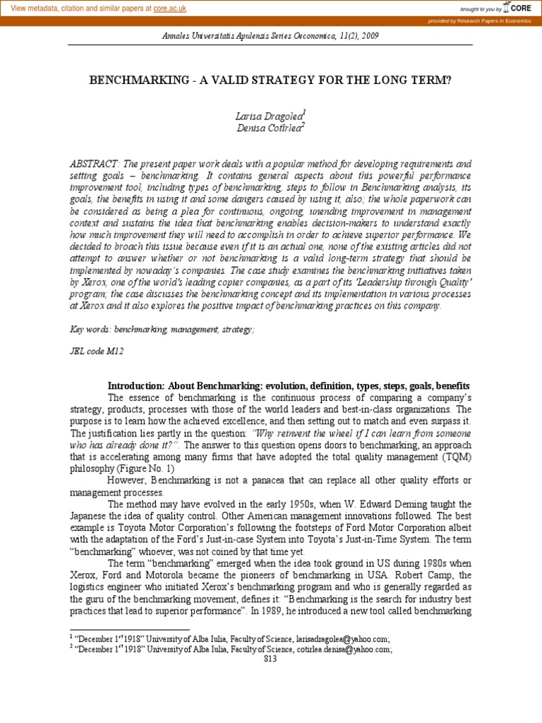 XEROX Benchmarking Process | PDF | Benchmarking | Strategic Management