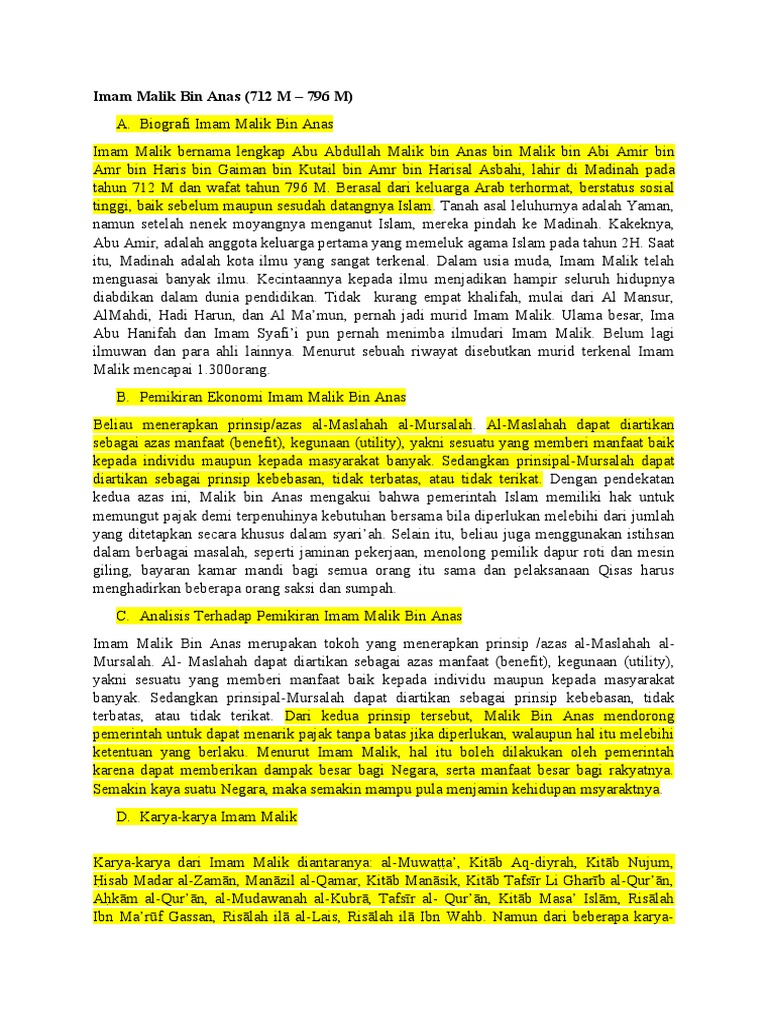 Imam Malik Bin Anas | PDF