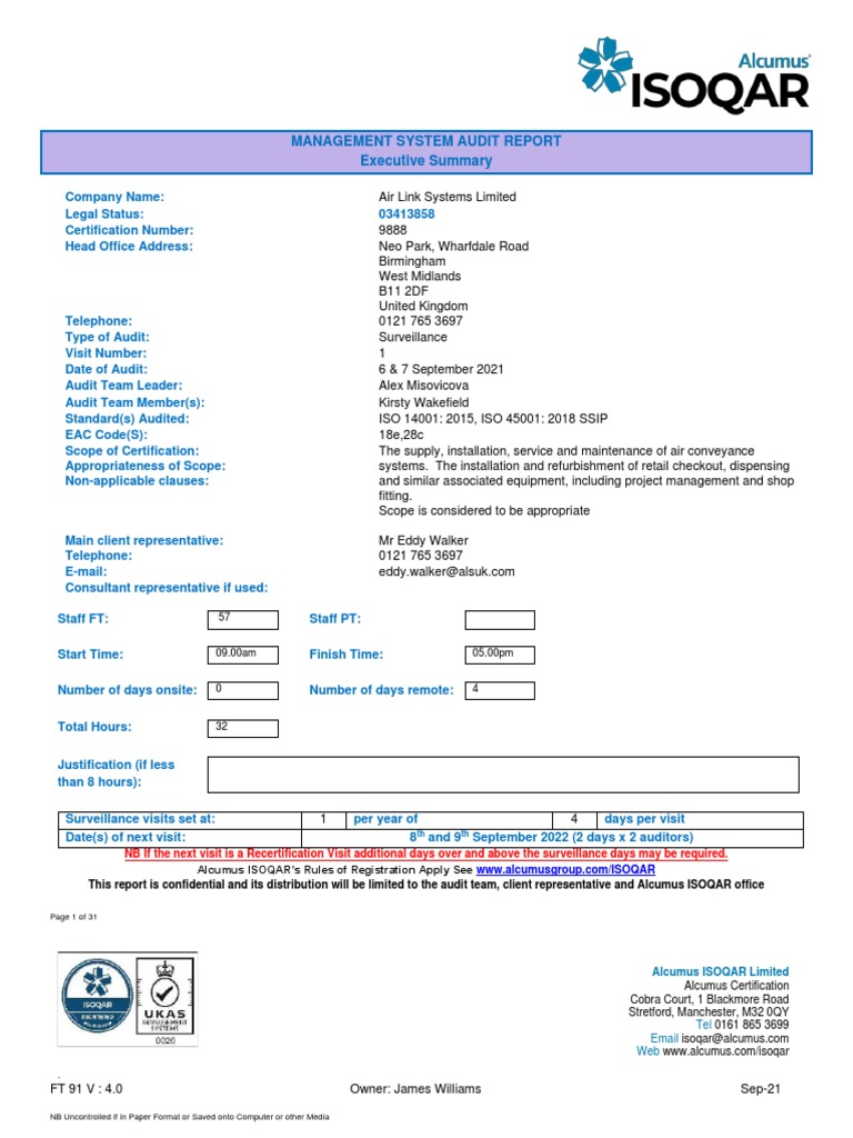 EHS Audit Executive Summary 2021 | PDF | Audit | Occupational Safety ...