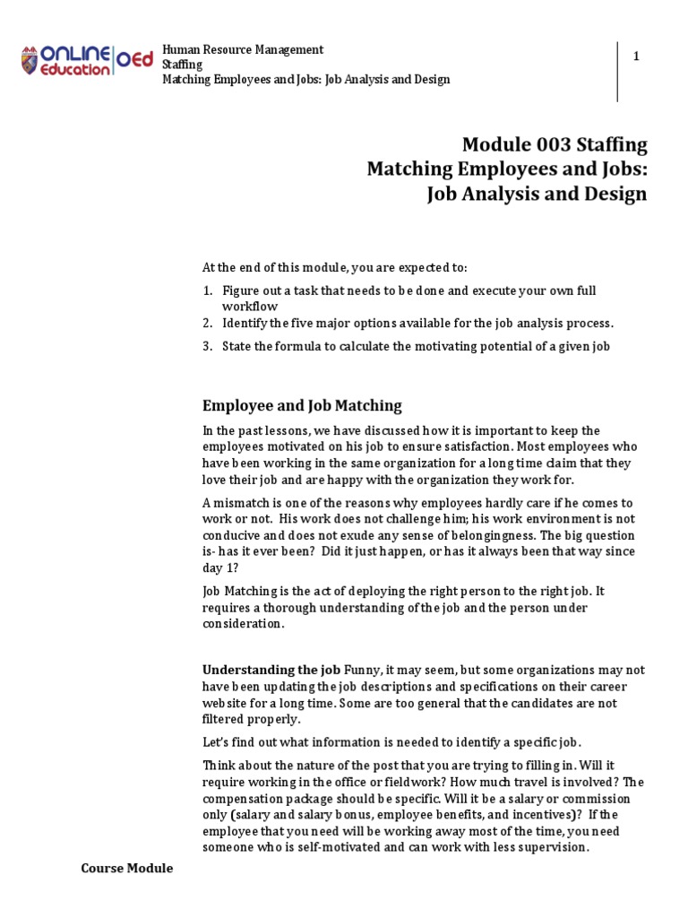 Module 003 Staffing Matching Employees and Jobs - Jobs Analysis and ...